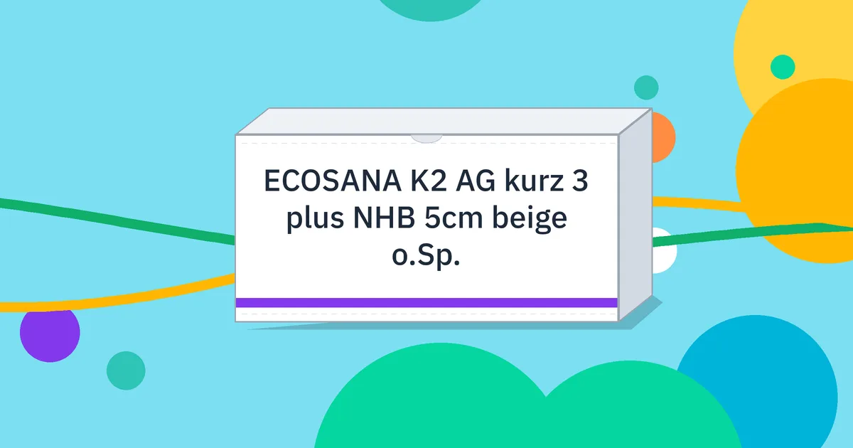 Symbolbild: Packung mit der Aufschrift ECOSANA K2 AG kurz 3 plus NHB 5cm beige o.Sp. (PZN 01421867) – Verfügbarkeit und Bezug in Apotheken in Frankfurt am Main