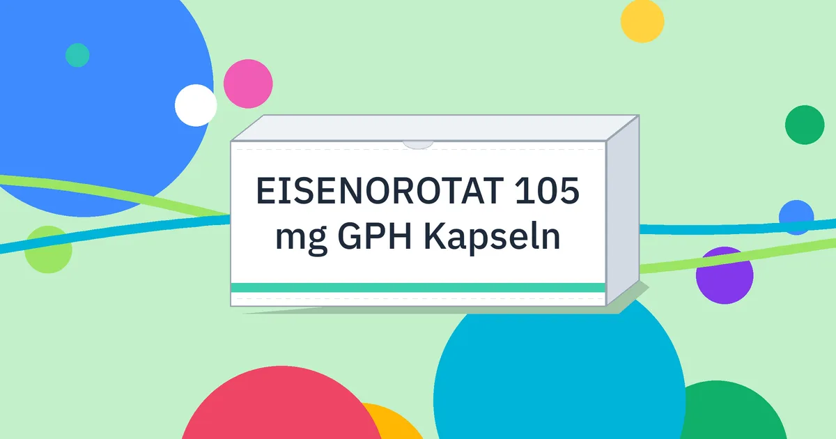 Symbolbild: Packung mit der Aufschrift EISENOROTAT 105 mg GPH Kapseln (PZN 16935477) – Verfügbarkeit und Bezug in Apotheken in Frankfurt am Main