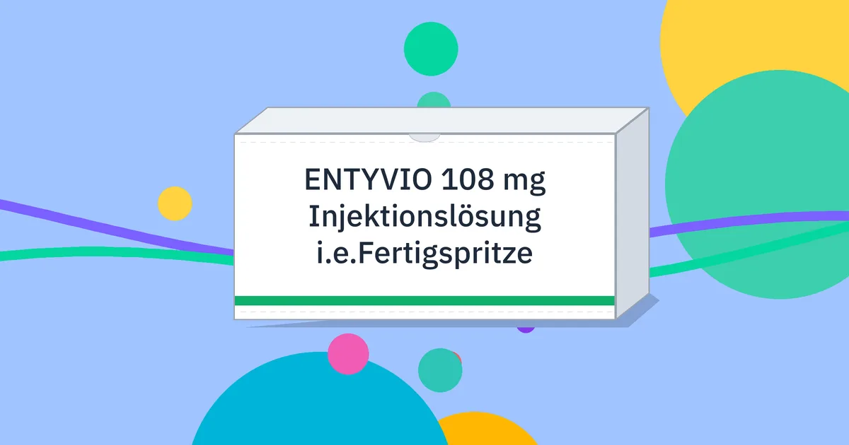 Symbolbild: Packung mit der Aufschrift ENTYVIO 108 mg Injektionslösung i.e.Fertigspritze (PZN 17571646) – Verfügbarkeit und Bezug in Apotheken in Frankfurt am Main