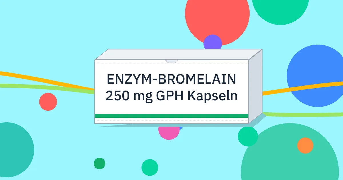 Symbolbild: Packung mit der Aufschrift ENZYM-BROMELAIN 250 mg GPH Kapseln (PZN 02568489) – Verfügbarkeit und Bezug in Apotheken in Frankfurt am Main