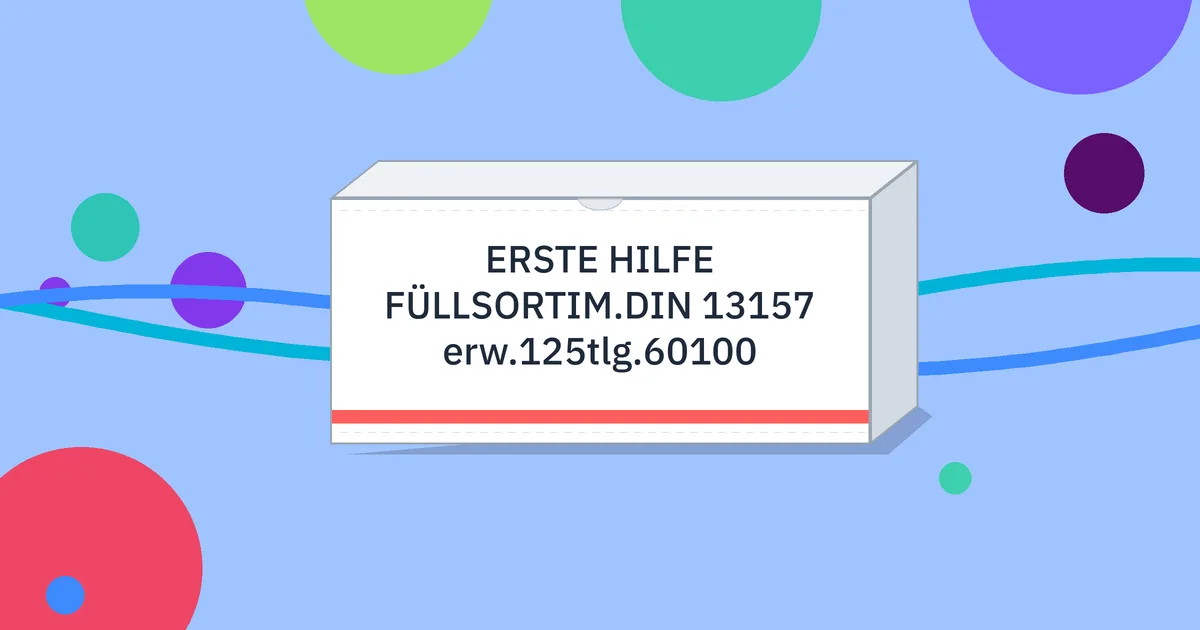 Symbolbild: Packung mit der Aufschrift ERSTE HILFE FÜLLSORTIM.DIN 13157 erw.125tlg.60100 (PZN 13198044) – Verfügbarkeit und Bezug in Apotheken in Frankfurt am Main