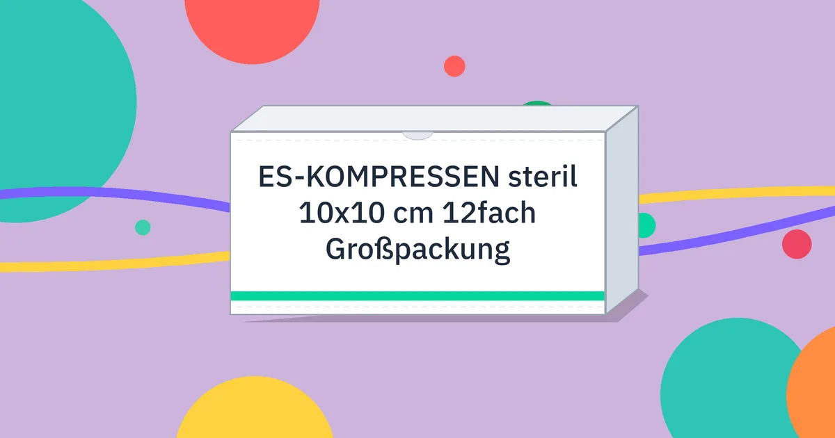 Symbolbild: Packung mit der Aufschrift ES-KOMPRESSEN steril 10x10 cm 12fach Großpackung (PZN 20338936) – Verfügbarkeit und Bezug in Apotheken in Frankfurt am Main