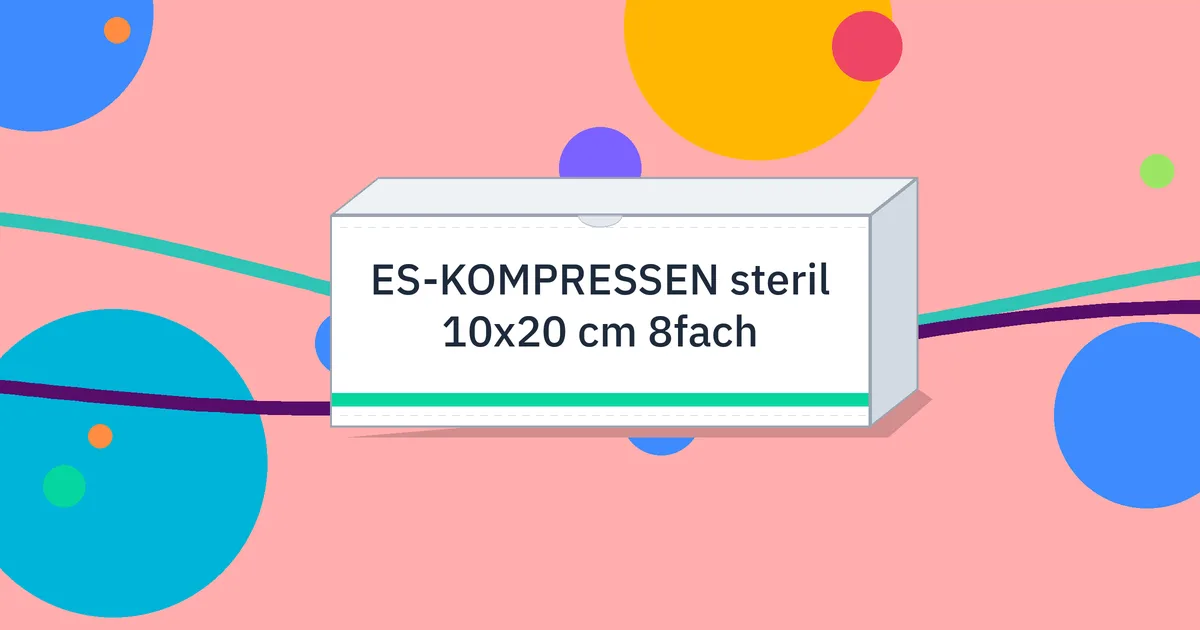 Symbolbild: Packung mit der Aufschrift ES-KOMPRESSEN steril 10x20 cm 8fach (PZN 15824623) – Verfügbarkeit und Bezug in Apotheken in Frankfurt am Main