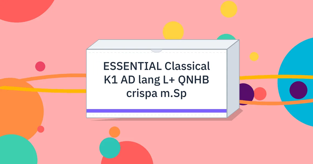 Symbolbild: Packung mit der Aufschrift ESSENTIAL Classical K1 AD lang L+ QNHB crispa m.Sp (PZN 18867082) – Verfügbarkeit und Bezug in Apotheken in Frankfurt am Main