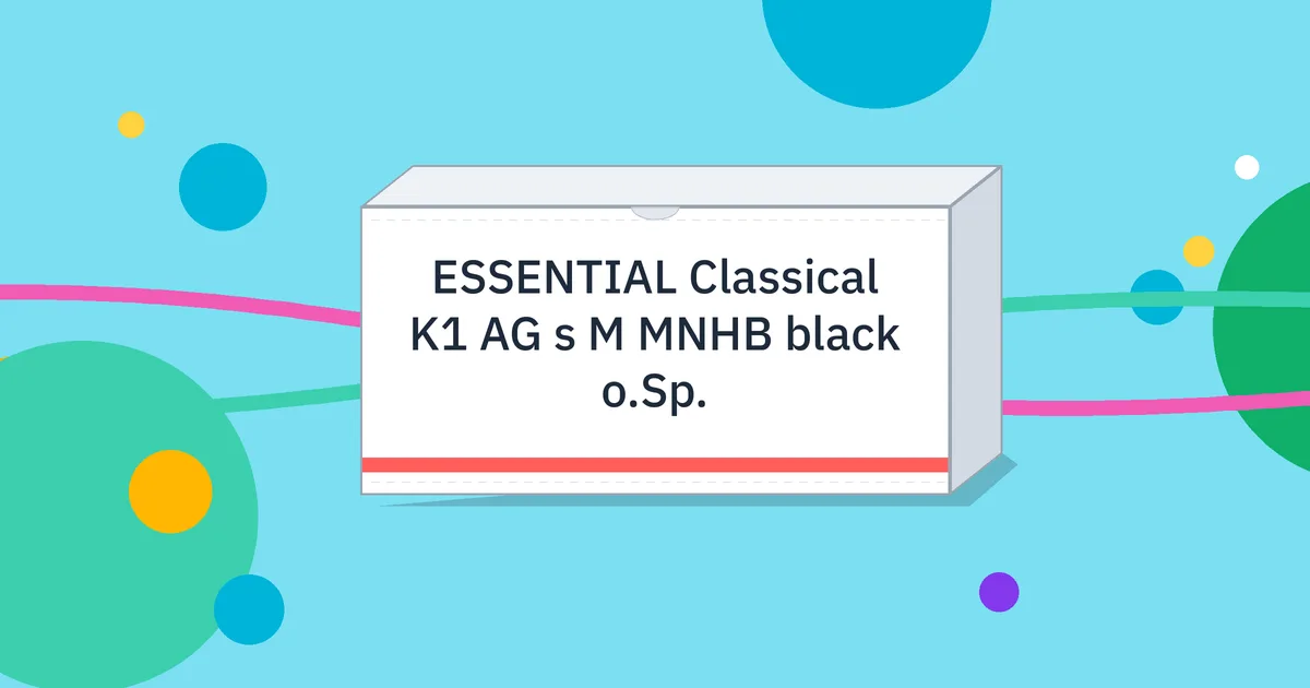 Symbolbild: Packung mit der Aufschrift ESSENTIAL Classical K1 AG s M MNHB black o.Sp. (PZN 19321037) – Verfügbarkeit und Bezug in Apotheken in Frankfurt am Main