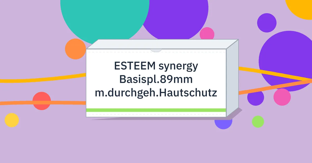 Symbolbild: Packung mit der Aufschrift ESTEEM synergy Basispl.89mm m.durchgeh.Hautschutz (PZN 02197863) – Verfügbarkeit und Bezug in Apotheken in Frankfurt am Main