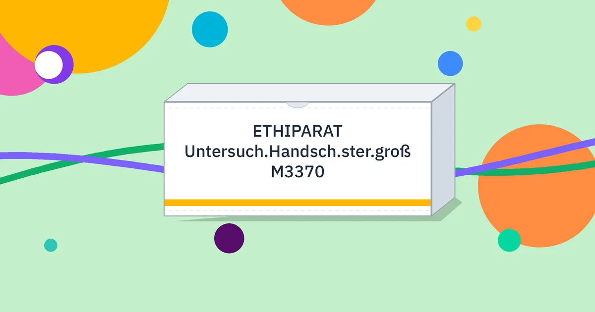 Symbolbild: Packung mit der Aufschrift ETHIPARAT Untersuch.Handsch.ster.groß M3370 (PZN 01818808) – Verfügbarkeit und Bezug in Apotheken in Frankfurt am Main