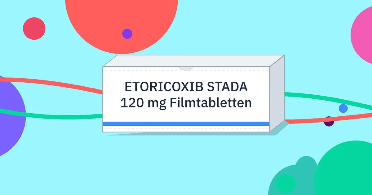 Symbolbild: Packung mit der Aufschrift ETORICOXIB STADA 120 mg Filmtabletten (PZN 11853071) – Verfügbarkeit und Bezug in Apotheken in Frankfurt am Main