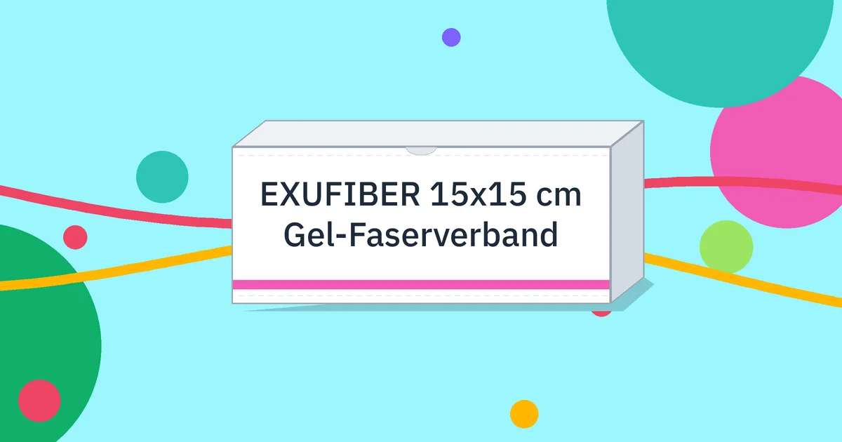 Symbolbild: Packung mit der Aufschrift EXUFIBER 15x15 cm Gel-Faserverband (PZN 17434240) – Verfügbarkeit und Bezug in Apotheken in Frankfurt am Main