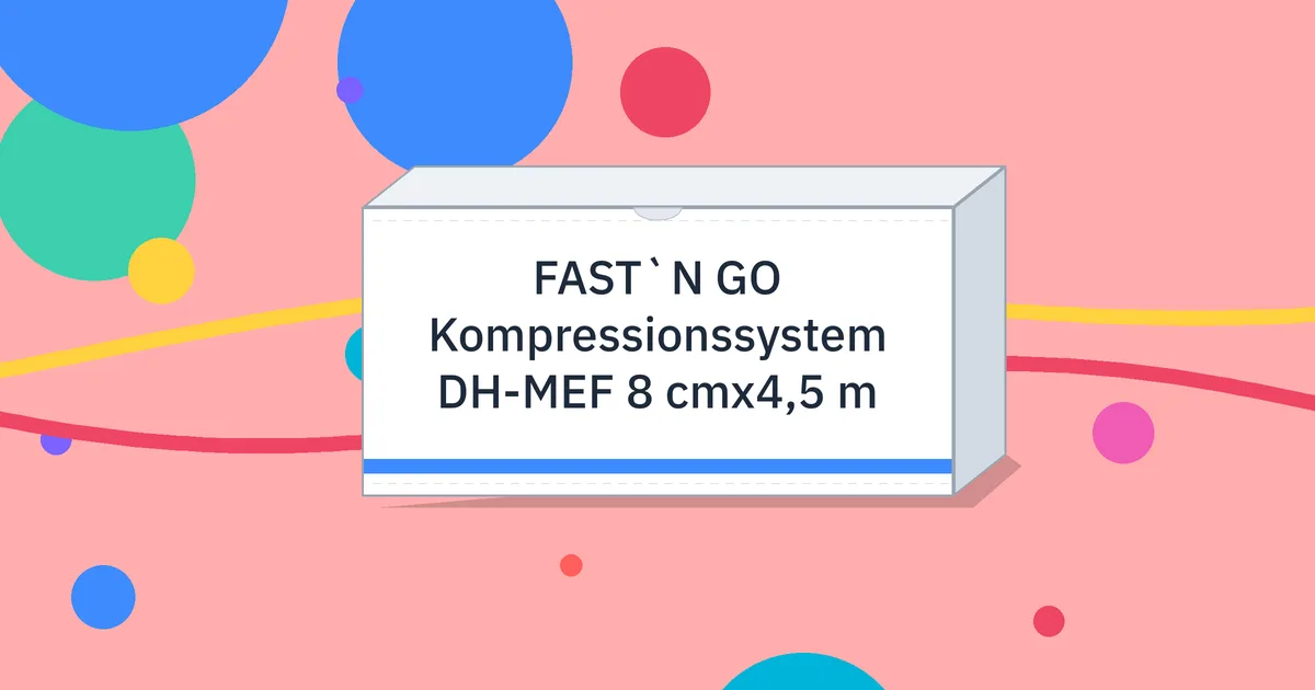 Symbolbild: Packung mit der Aufschrift FAST`N GO Kompressionssystem DH-MEF 8 cmx4,5 m (PZN 18154028) – Verfügbarkeit und Bezug in Apotheken in Frankfurt am Main