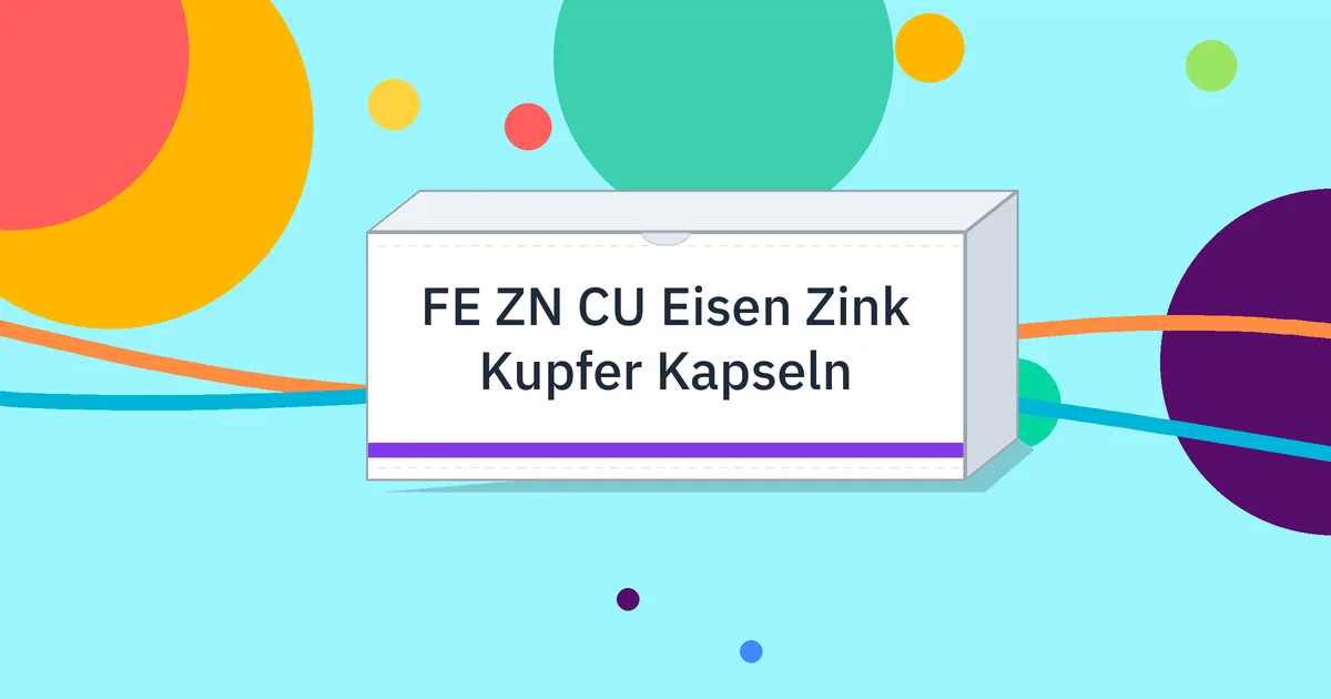Symbolbild: Packung mit der Aufschrift FE ZN CU Eisen Zink Kupfer Kapseln (PZN 00865906) – Verfügbarkeit und Bezug in Apotheken in Frankfurt am Main