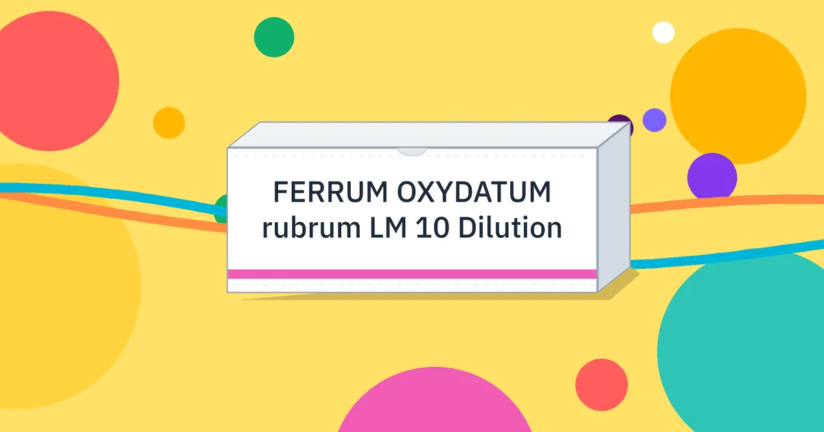 Symbolbild: Packung mit der Aufschrift FERRUM OXYDATUM rubrum LM 10 Dilution (PZN 12851625) – Verfügbarkeit und Bezug in Apotheken in Frankfurt am Main
