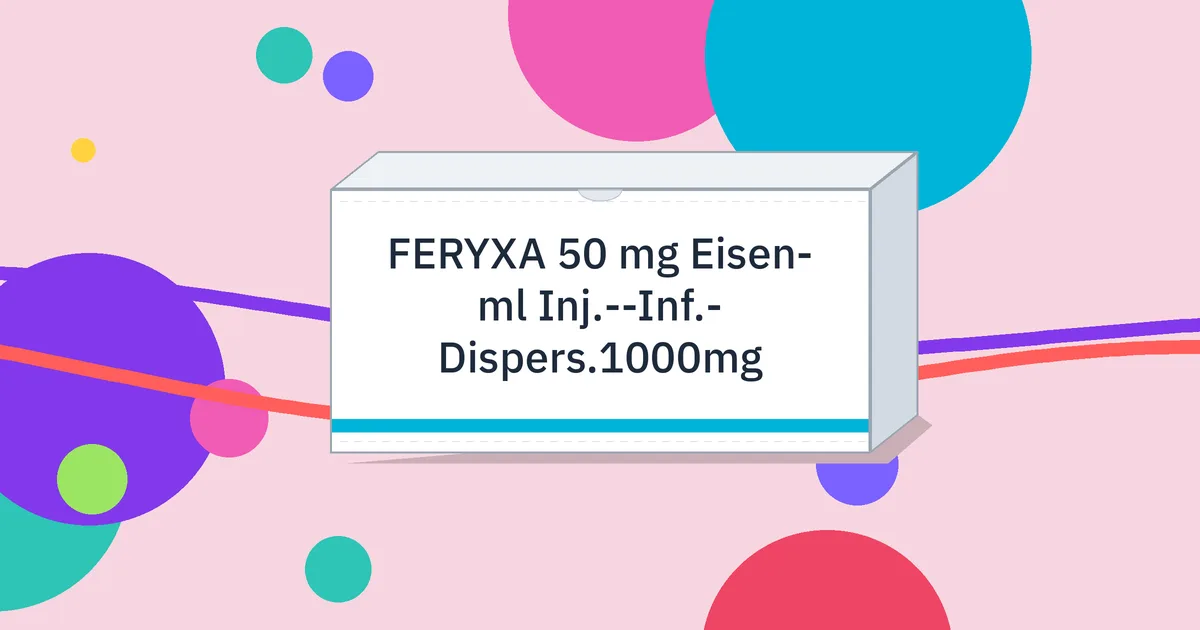 Symbolbild: Packung mit der Aufschrift FERYXA 50 mg Eisen-ml Inj.--Inf.-Dispers.1000mg (PZN 18841036) – Verfügbarkeit und Bezug in Apotheken in Frankfurt am Main