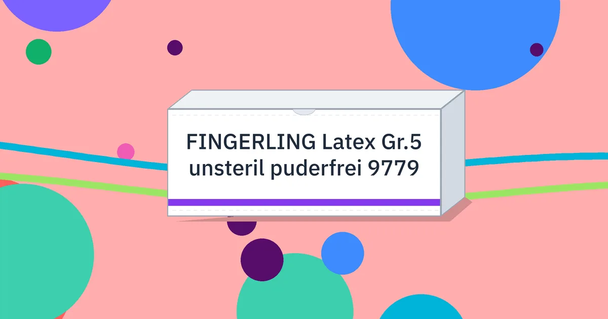 Symbolbild: Packung mit der Aufschrift FINGERLING Latex Gr.5 unsteril puderfrei 9779 (PZN 01333815) – Verfügbarkeit und Bezug in Apotheken in Frankfurt am Main