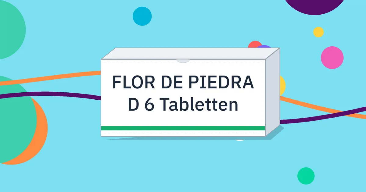 Symbolbild: Packung mit der Aufschrift FLOR DE PIEDRA D 6 Tabletten (PZN 01771107) – Verfügbarkeit und Bezug in Apotheken in Frankfurt am Main