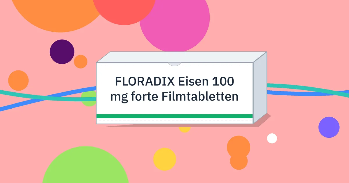 Symbolbild: Packung mit der Aufschrift FLORADIX Eisen 100 mg forte Filmtabletten (PZN 07798314) – Verfügbarkeit und Bezug in Apotheken in Frankfurt am Main
