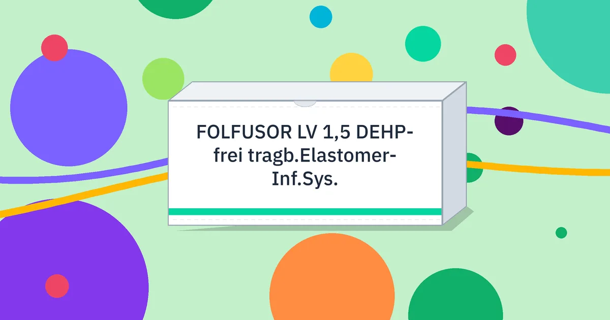 Symbolbild: Packung mit der Aufschrift FOLFUSOR LV 1,5 DEHP-frei tragb.Elastomer-Inf.Sys. (PZN 14003663) – Verfügbarkeit und Bezug in Apotheken in Frankfurt am Main