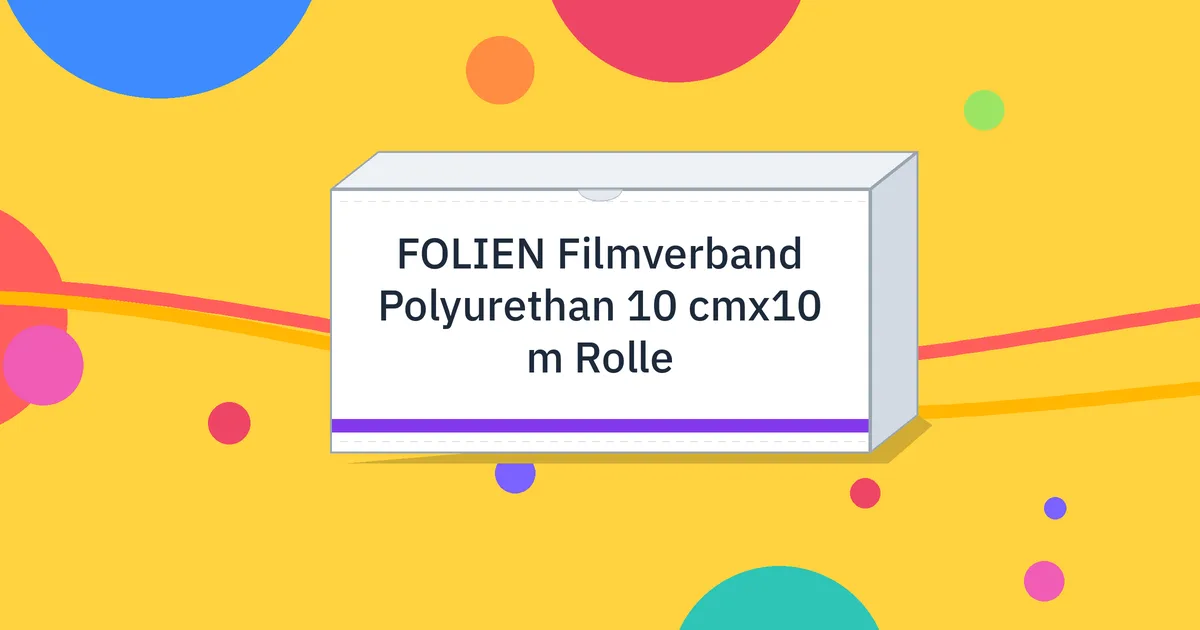 Symbolbild: Packung mit der Aufschrift FOLIEN Filmverband Polyurethan 10 cmx10 m Rolle (PZN 17563500) – Verfügbarkeit und Bezug in Apotheken in Frankfurt am Main