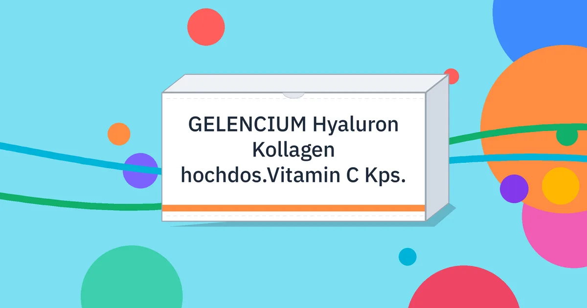 Symbolbild: Packung mit der Aufschrift GELENCIUM Hyaluron Kollagen hochdos.Vitamin C Kps. (PZN 19176606) – Verfügbarkeit und Bezug in Apotheken in Frankfurt am Main
