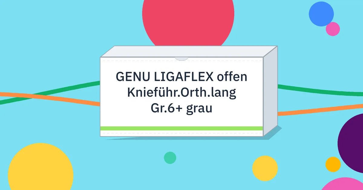 Symbolbild: Packung mit der Aufschrift GENU LIGAFLEX offen Knieführ.Orth.lang Gr.6+ grau (PZN 14309037) – Verfügbarkeit und Bezug in Apotheken in Frankfurt am Main
