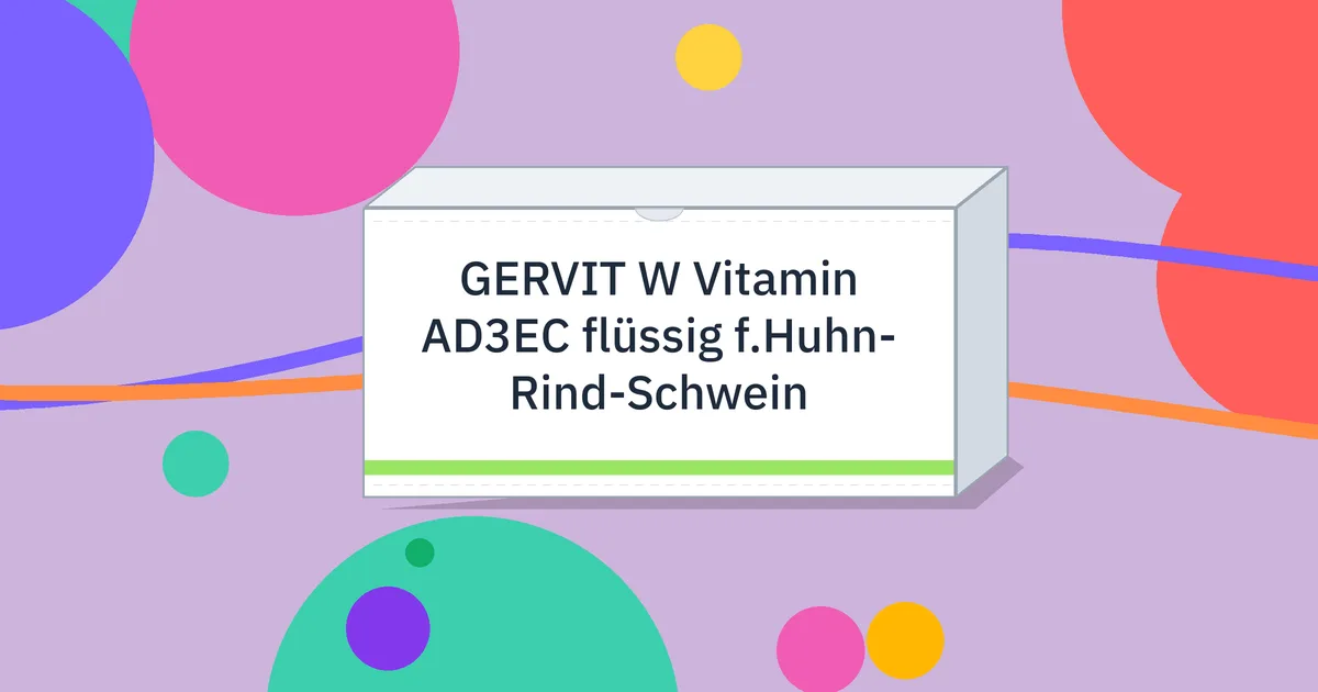 Symbolbild: Packung mit der Aufschrift GERVIT W Vitamin AD3EC flüssig f.Huhn-Rind-Schwein (PZN 00111550) – Verfügbarkeit und Bezug in Apotheken in Frankfurt am Main