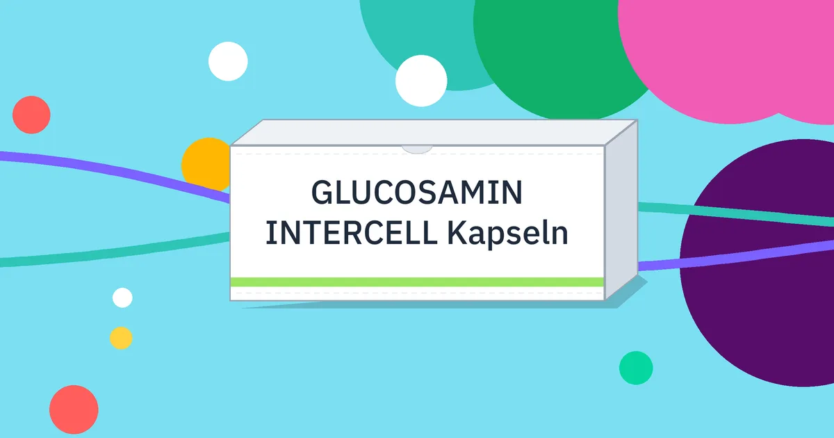 Symbolbild: Packung mit der Aufschrift GLUCOSAMIN INTERCELL Kapseln (PZN 09627574) – Verfügbarkeit und Bezug in Apotheken in Frankfurt am Main