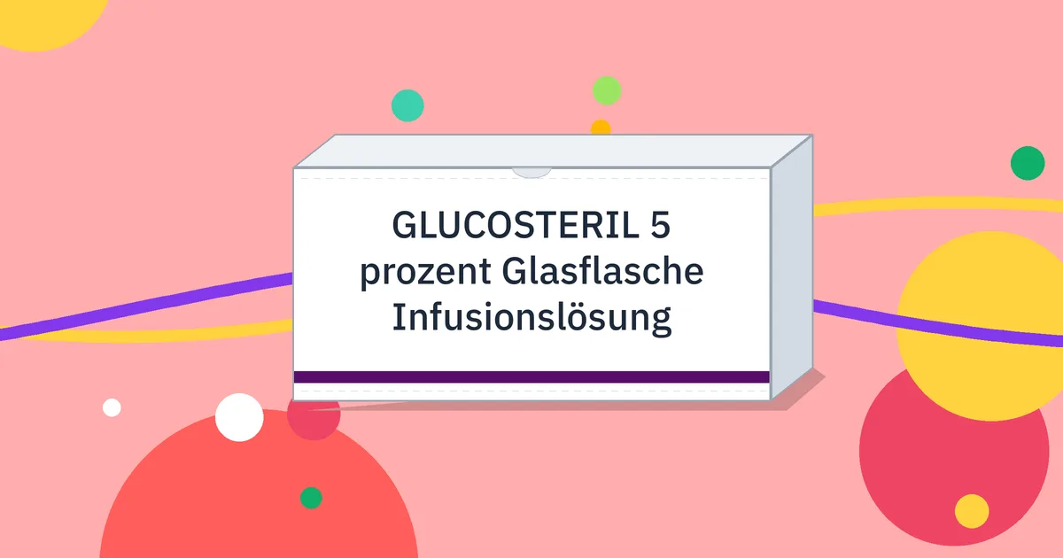 Symbolbild: Packung mit der Aufschrift GLUCOSTERIL 5 prozent Glasflasche Infusionslösung (PZN 00424616) – Verfügbarkeit und Bezug in Apotheken in Frankfurt am Main