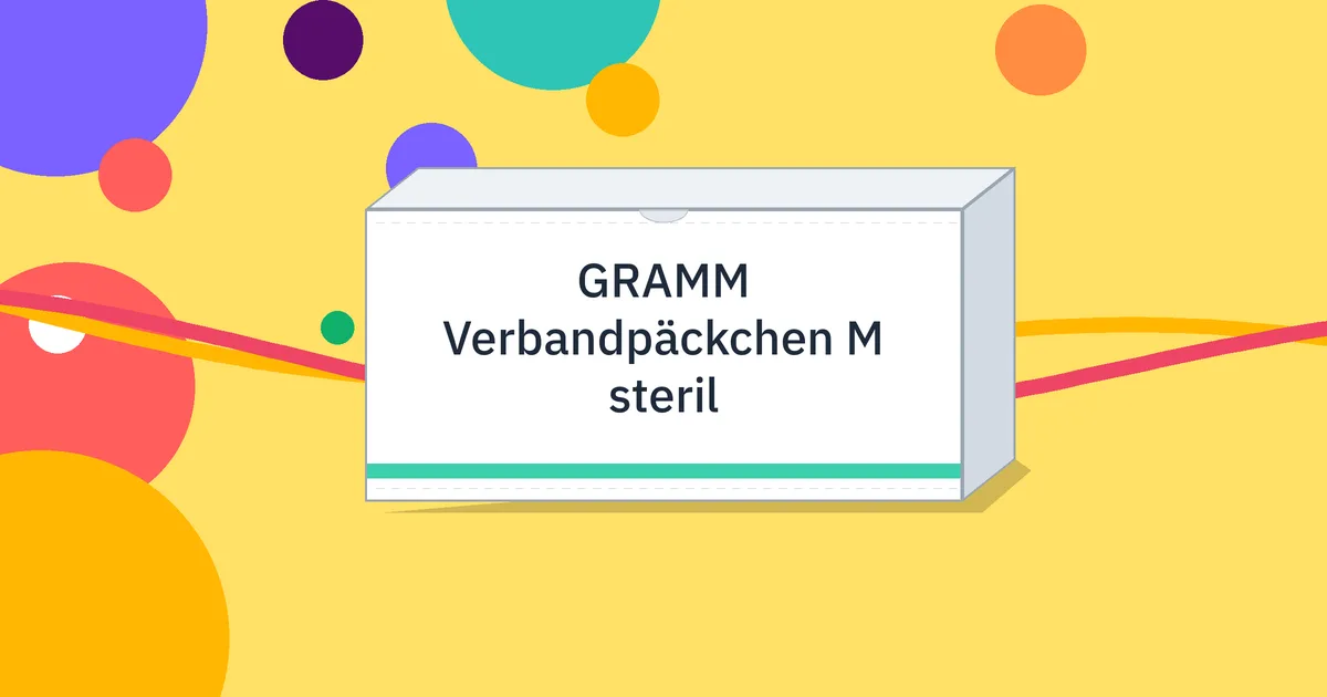 Symbolbild: Packung mit der Aufschrift GRAMM Verbandpäckchen M steril (PZN 07354072) – Verfügbarkeit und Bezug in Apotheken in Frankfurt am Main