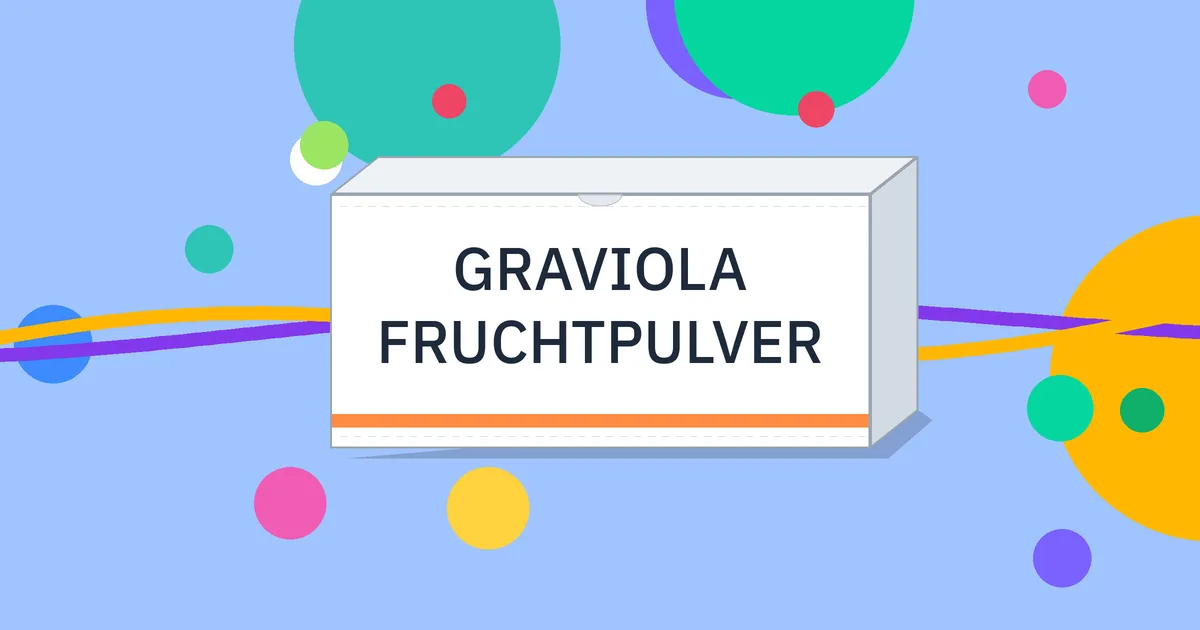 Symbolbild: Packung mit der Aufschrift GRAVIOLA FRUCHTPULVER (PZN 11072333) – Verfügbarkeit und Bezug in Apotheken in Frankfurt am Main