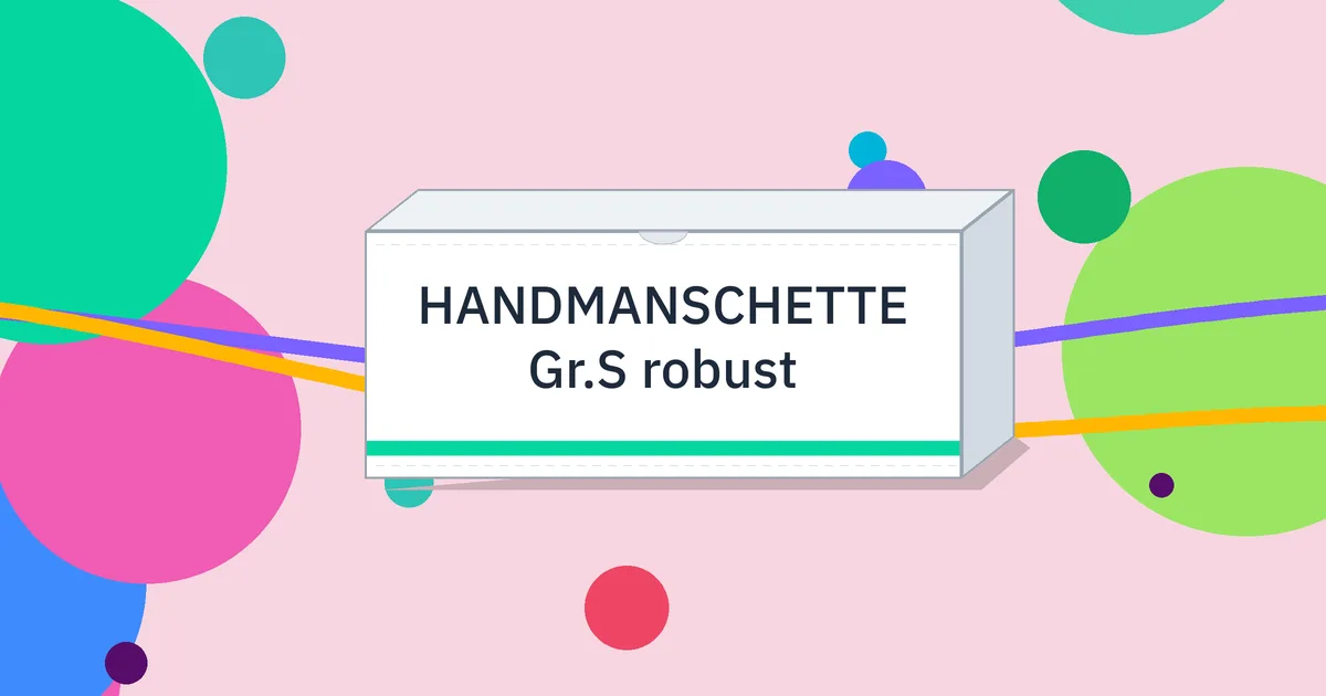Symbolbild: Packung mit der Aufschrift HANDMANSCHETTE Gr.S robust (PZN 11576915) – Verfügbarkeit und Bezug in Apotheken in Frankfurt am Main