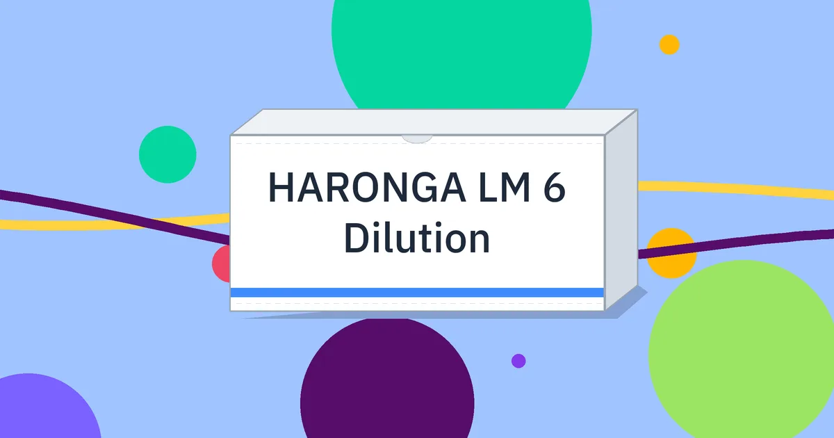 Symbolbild: Packung mit der Aufschrift HARONGA LM 6 Dilution (PZN 13550179) – Verfügbarkeit und Bezug in Apotheken in Frankfurt am Main