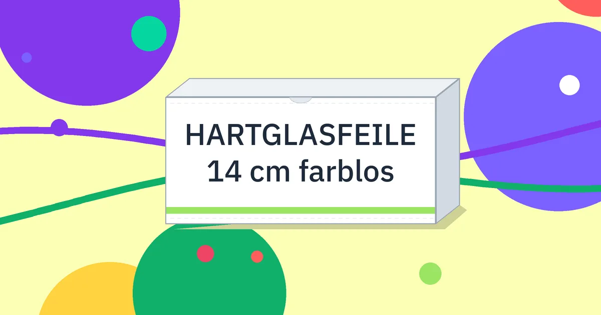 Symbolbild: Packung mit der Aufschrift HARTGLASFEILE 14 cm farblos (PZN 17288382) – Verfügbarkeit und Bezug in Apotheken in Frankfurt am Main