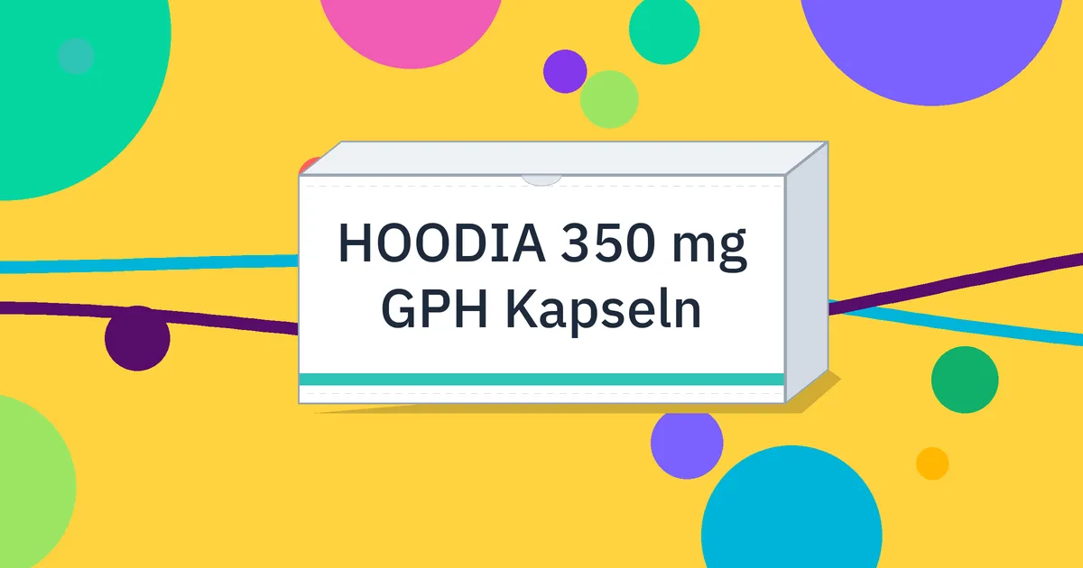 Symbolbild: Packung mit der Aufschrift HOODIA 350 mg GPH Kapseln (PZN 10259199) – Verfügbarkeit und Bezug in Apotheken in Frankfurt am Main