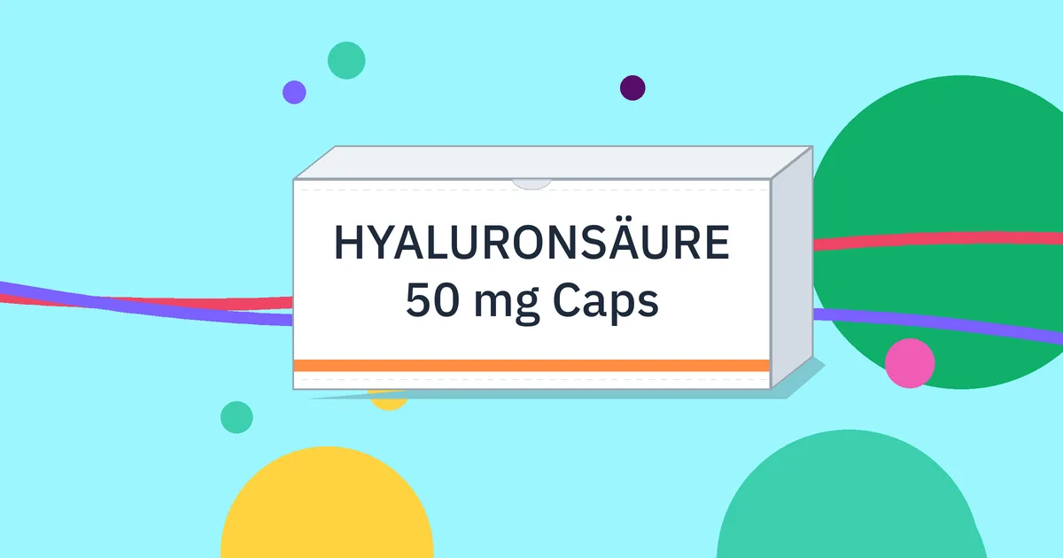 Symbolbild: Packung mit der Aufschrift HYALURONSÄURE 50 mg Caps (PZN 06918414) – Verfügbarkeit und Bezug in Apotheken in Frankfurt am Main