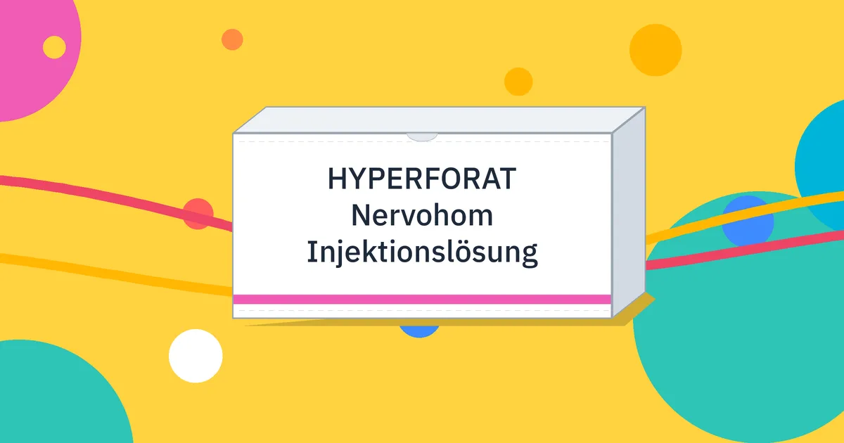 Symbolbild: Packung mit der Aufschrift HYPERFORAT Nervohom Injektionslösung (PZN 02291941) – Verfügbarkeit und Bezug in Apotheken in Frankfurt am Main