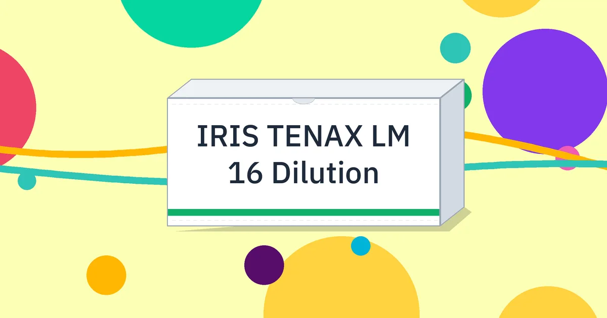 Symbolbild: Packung mit der Aufschrift IRIS TENAX LM 16 Dilution (PZN 12914403) – Verfügbarkeit und Bezug in Apotheken in Frankfurt am Main