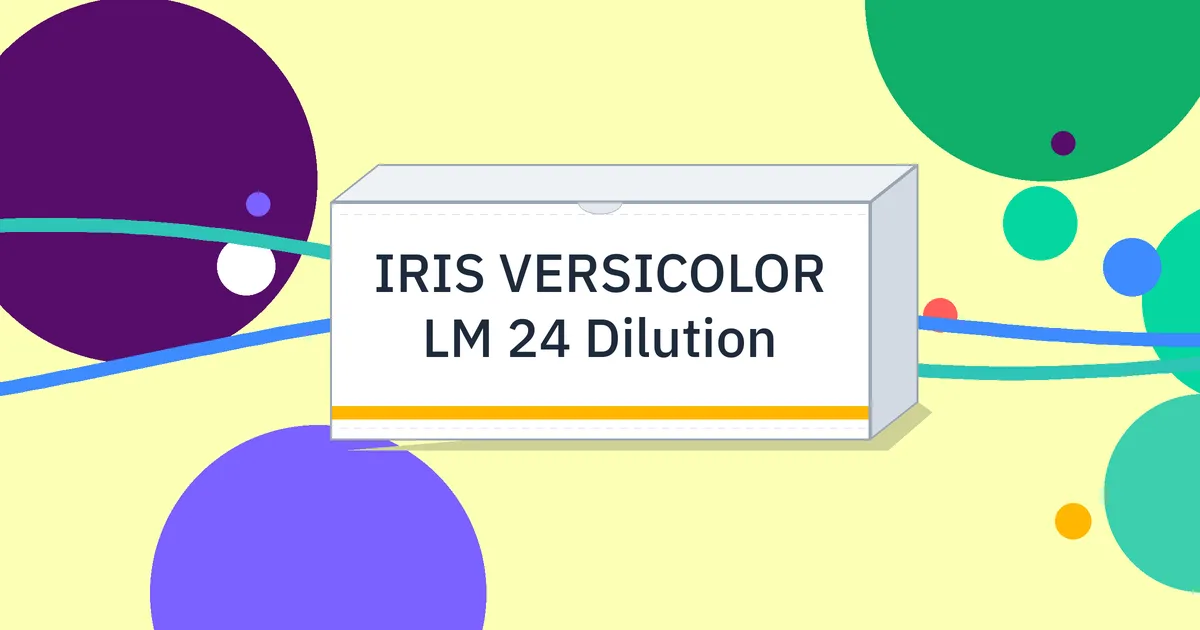 Symbolbild: Packung mit der Aufschrift IRIS VERSICOLOR LM 24 Dilution (PZN 12914946) – Verfügbarkeit und Bezug in Apotheken in Frankfurt am Main