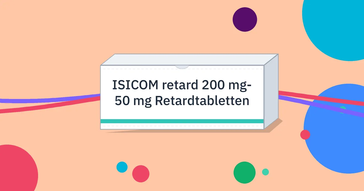 Symbolbild: Packung mit der Aufschrift ISICOM retard 200 mg-50 mg Retardtabletten (PZN 09614235) – Verfügbarkeit und Bezug in Apotheken in Frankfurt am Main