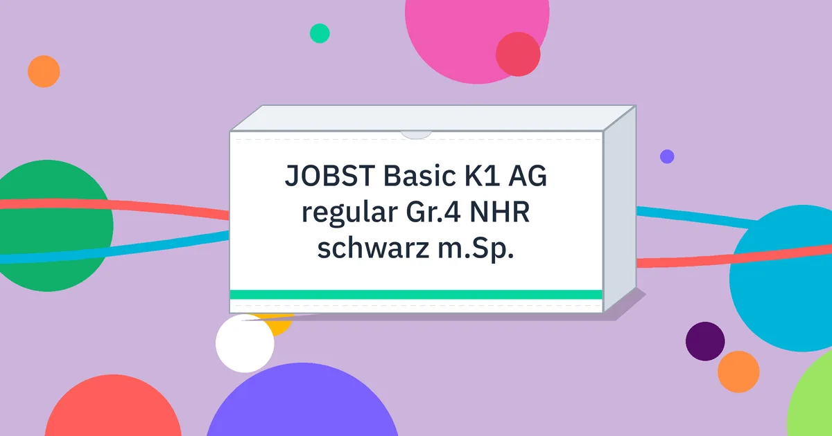 Symbolbild: Packung mit der Aufschrift JOBST Basic K1 AG regular Gr.4 NHR schwarz m.Sp. (PZN 15309878) – Verfügbarkeit und Bezug in Apotheken in Frankfurt am Main