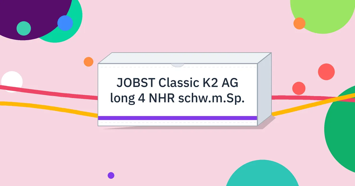 Symbolbild: Packung mit der Aufschrift JOBST Classic K2 AG long 4 NHR schw.m.Sp. (PZN 10726838) – Verfügbarkeit und Bezug in Apotheken in Frankfurt am Main
