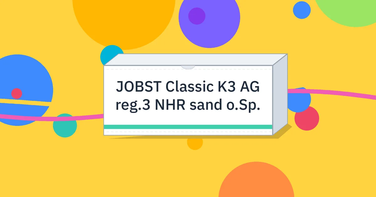 Symbolbild: Packung mit der Aufschrift JOBST Classic K3 AG reg.3 NHR sand o.Sp. (PZN 13073696) – Verfügbarkeit und Bezug in Apotheken in Frankfurt am Main