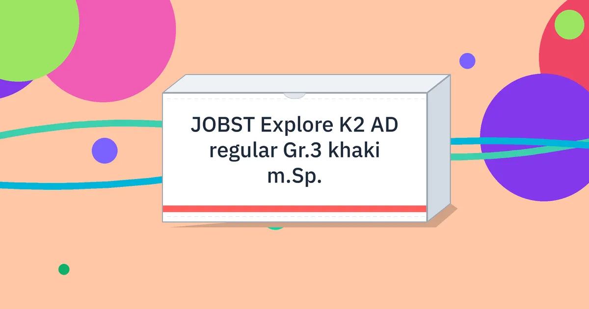 Symbolbild: Packung mit der Aufschrift JOBST Explore K2 AD regular Gr.3 khaki m.Sp. (PZN 11022157) – Verfügbarkeit und Bezug in Apotheken in Frankfurt am Main
