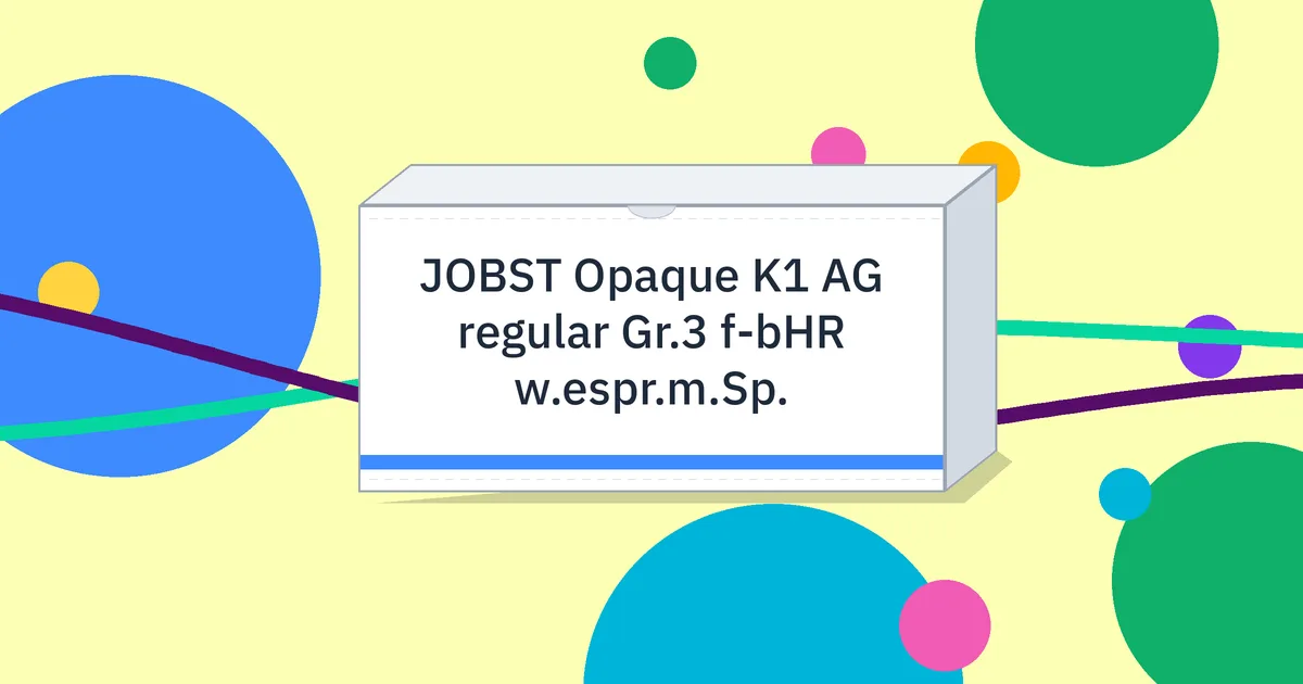 Symbolbild: Packung mit der Aufschrift JOBST Opaque K1 AG regular Gr.3 f-bHR w.espr.m.Sp. (PZN 16267372) – Verfügbarkeit und Bezug in Apotheken in Frankfurt am Main