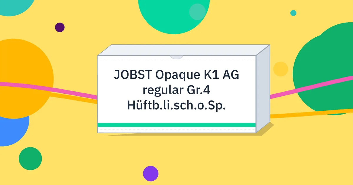 Symbolbild: Packung mit der Aufschrift JOBST Opaque K1 AG regular Gr.4 Hüftb.li.sch.o.Sp. (PZN 13100298) – Verfügbarkeit und Bezug in Apotheken in Frankfurt am Main