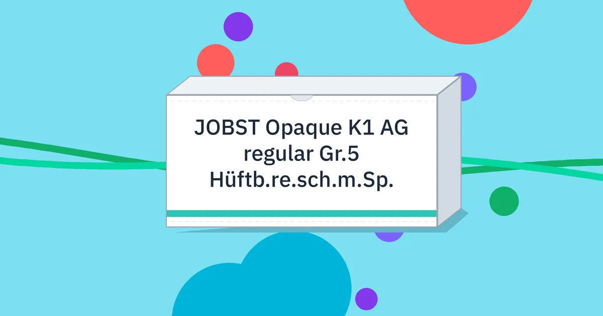 Symbolbild: Packung mit der Aufschrift JOBST Opaque K1 AG regular Gr.5 Hüftb.re.sch.m.Sp. (PZN 13101369) – Verfügbarkeit und Bezug in Apotheken in Frankfurt am Main