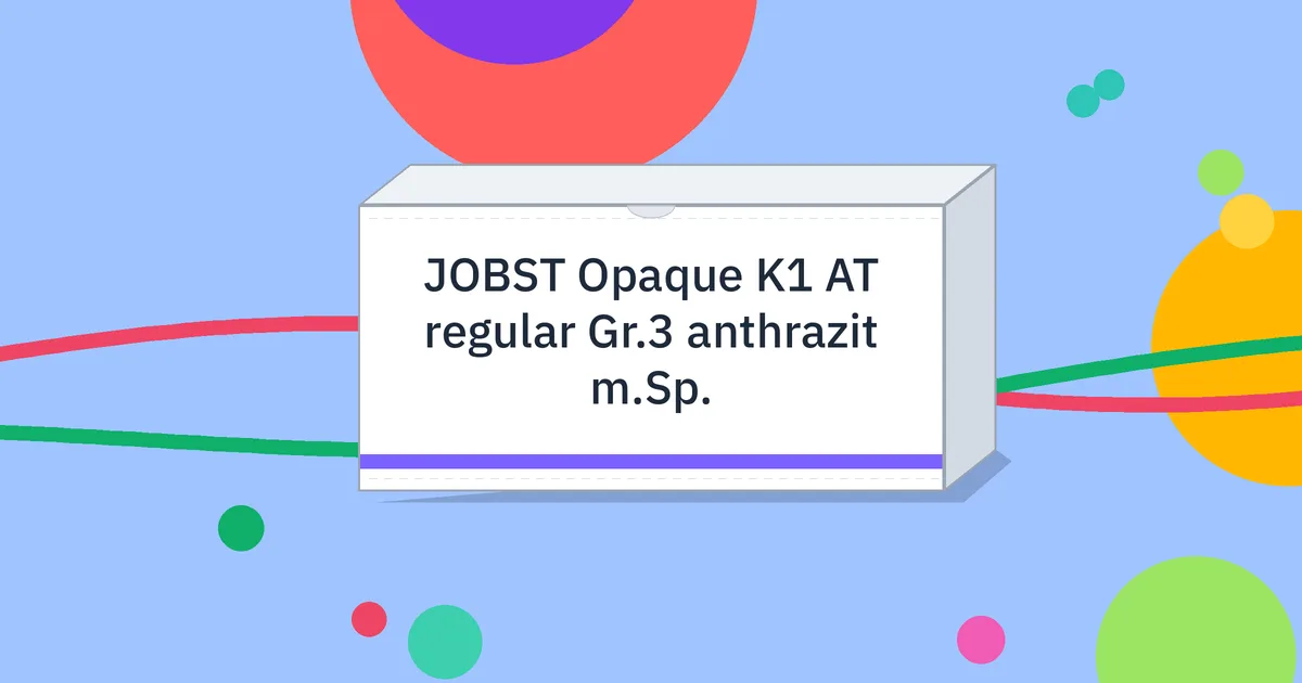Symbolbild: Packung mit der Aufschrift JOBST Opaque K1 AT regular Gr.3 anthrazit m.Sp. (PZN 16274159) – Verfügbarkeit und Bezug in Apotheken in Frankfurt am Main