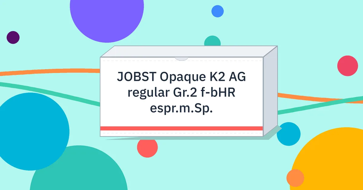 Symbolbild: Packung mit der Aufschrift JOBST Opaque K2 AG regular Gr.2 f-bHR espr.m.Sp. (PZN 16281805) – Verfügbarkeit und Bezug in Apotheken in Frankfurt am Main
