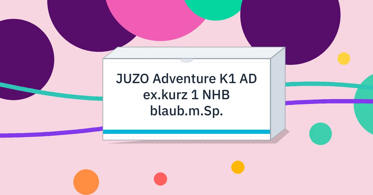 Symbolbild: Packung mit der Aufschrift JUZO Adventure K1 AD ex.kurz 1 NHB blaub.m.Sp. (PZN 16346634) – Verfügbarkeit und Bezug in Apotheken in Frankfurt am Main