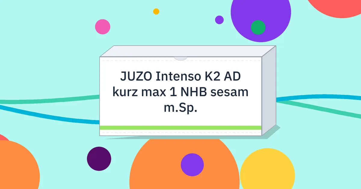 Symbolbild: Packung mit der Aufschrift JUZO Intenso K2 AD kurz max 1 NHB sesam m.Sp. (PZN 18612146) – Verfügbarkeit und Bezug in Apotheken in Frankfurt am Main