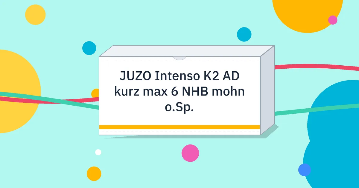 Symbolbild: Packung mit der Aufschrift JUZO Intenso K2 AD kurz max 6 NHB mohn o.Sp. (PZN 18622914) – Verfügbarkeit und Bezug in Apotheken in Frankfurt am Main